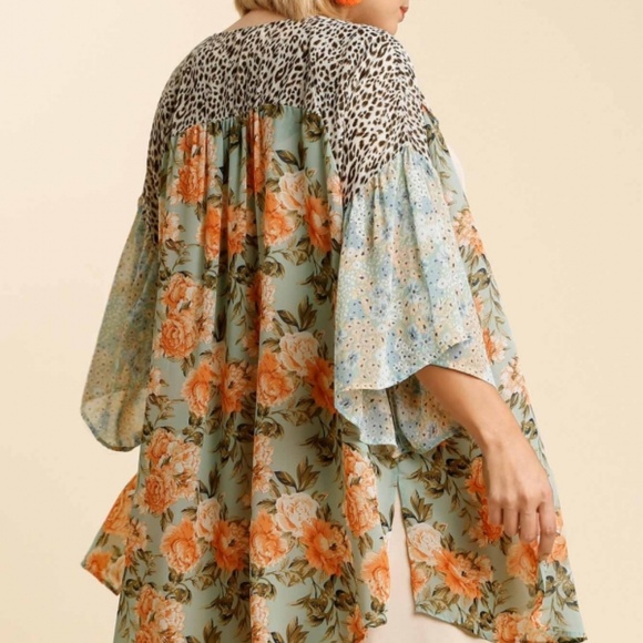 Umgee | Tops | Umgee Duster Kimono Sage Green Floral Boho Ruffle | Poshmark